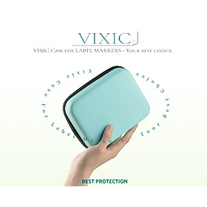 Vixic Hard Case Compatible Label Maker D1600/P3200 - Green Box with Holder for Printer & Labeling Tapes Refills and Mesh Pocket for Accessories