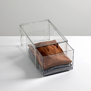 mDesign Plastic Stackable Closet Storage Organizer Bins with Pull Out Drawer for Cabinet, Desk, Shelf, Cupboard, or Dresser Organization - Lumiere Collection - 8 Pack - Clear