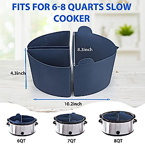 Diggtek Silicone Crockpot Liners, 3 In 1 Slow Cooker Liners Crock Pot Divider Insert Reusable & Leakproof, Compatible with 6, 7, 8 Quarts Crockpot, Hamilton Beach Slow Cooker (Blue)