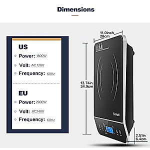 Sunmaki Portable Induction Cooktop,1800W Induction Cooker with LCD Sensor Touch, Induction Cooktop Burner Child Safety Lock & 4h Timer, 9 Power 10 Temperature Setting for cooking