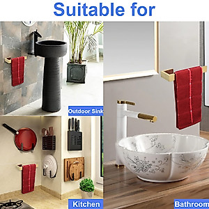 TocTen Hand Towel Holder/Towel Ring - Thicken SUS304 Stainless Steel Bathroom Hand Towel Hanger, 9 Inch Heavy Duty Wall Mounted Towel Rack, Square Hand Towel Bar for Bathroom Hardware (Gold, 9 in)