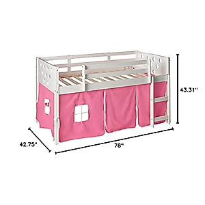 Donco Kids 780A-TW-750C-TB Circles Low Loft Bed with Pink Tent, Twin, White