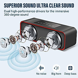 Portable Wireless Bluetooth Stereo Speaker with Powerful Sound 10W Acoustic Drivers Built-in Mic FM Radio Micro SD Card USB AUX-in Slot for Smartphone, PC, MP3 and More