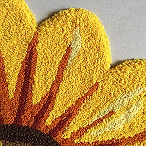 Judy Dre am Yellow Flowers Shape Round Area Rugs Handmade Sunflowers Rug Bedroom/Living Room/Kitchen/Bathroom Floral Floor Mat Non-Slip Washable Doormat 25.6" X 25.6"