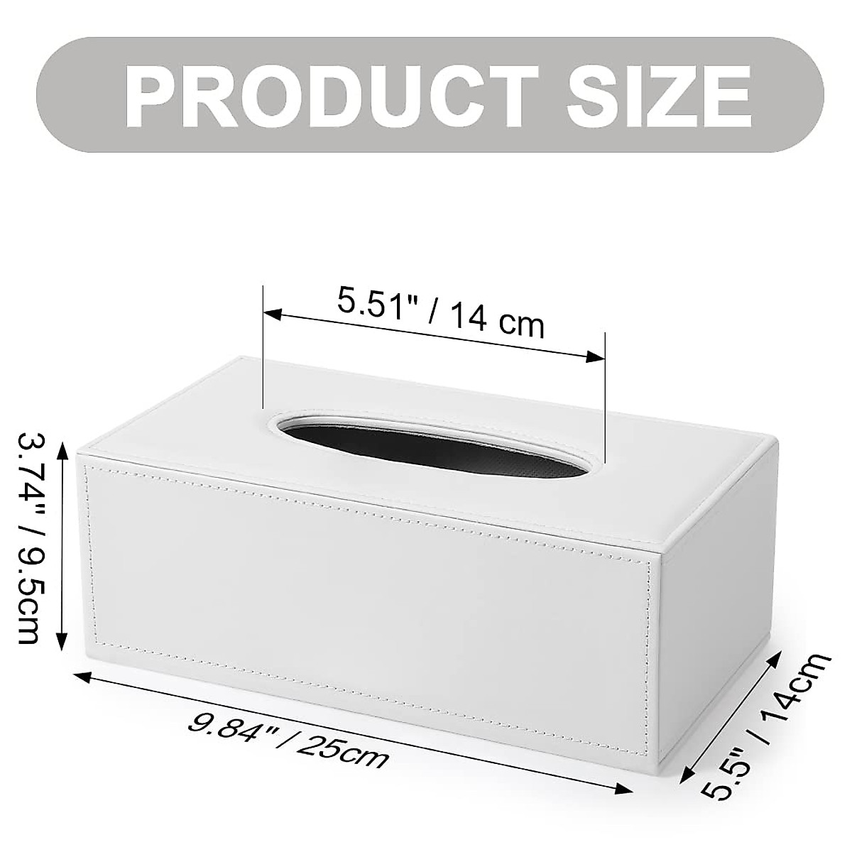 KINGFOM Rectangular PU Leather Tissue Box Cover - Facial Tissue Paper Napkin Holder for Bathroom, Home, Office, Car Automotive Decoration with Magnetic Bottom(White)