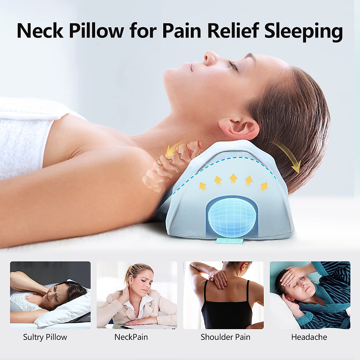 RESTCLOUD Adjustable Neck Roll Pillow, Neck Pillow for Pain Relief Sleeping, Memory Foam Cervical Pillow for Neck Pain Relief