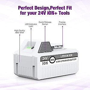 6.0Ah 24V Replacement Battery Compatible with Sun Joe/Snow Joe 24VBAT-LTX 24VBAT-LTW 24VBAT-LTE 24VBAT-LT 24V-X2-SB18 24VBAT-XR iON+ System for All Joe iON+ 24V-X2-SB18/20SB/SB15 Cordless Snow Blower