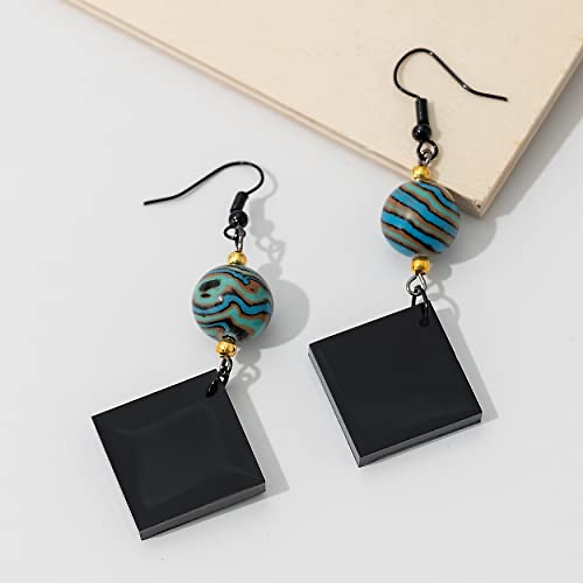 Handmade Earrings Stone Drop Dangle Earrings Black Resin Earrings for Women and Girls