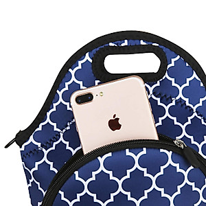 Armofit Blue Neoprene Lunch Bag Foldable Lunch Tote with Detachable Strap and Extra Pocket for Men Women Adult Work Office Picnic