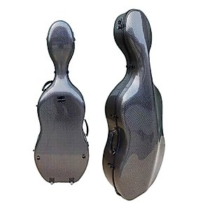 WUQIMUSC Lightweight Carbon Fiber Cello Case 4/4 Full Size, Hard Shell with Wheels, Backpack Straps & Padded Handles, 3.8kg, Durable Stylish Design for Musicians (Black)