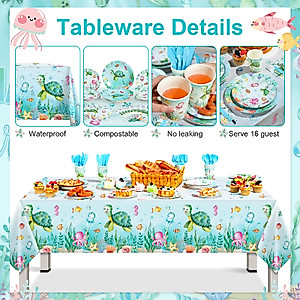 Libima 166 Pcs Sea Turtle Birthday Party Decorations Under the Sea Party Tableware Set Ocean Turtle Backdrop Banner with Blue Balloons Arch Garland Kit for Underwater Animal Baby Shower Party Supplies