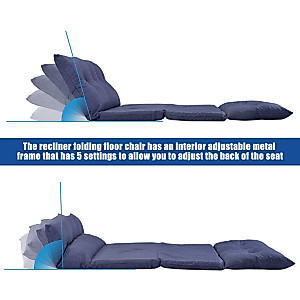 Merax Floor Sofa, Foldable Lazy Sofa Sleeper Bed, Adjustable Lounge Sofa Gaming Sofa Floor Couches with 5-Position for Bedroom, Living Room, and Balcony, Burgundy, Navy Blue