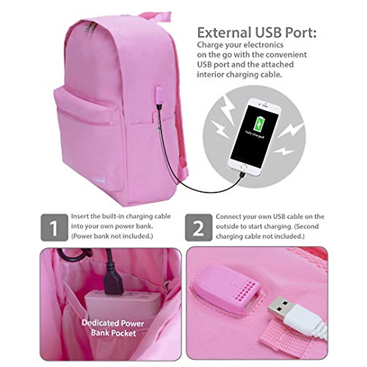 Rockland Classic Laptop Backpack, Pink, Large
