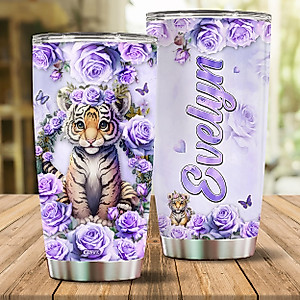 WONWIX Personalized Tiger Coffee Mug For Women, Travel Drinking Cups Tigers Gifts For Mom, Ladies, Daughter, Birthday Christmas Valentine Mothers Day 20oz Stainless Steel Tumblers With Lid