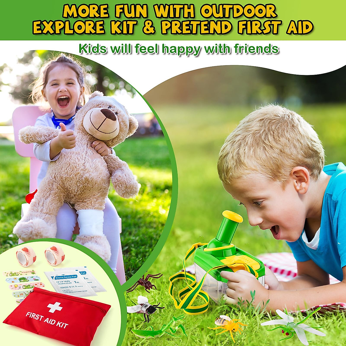 TIKJOYFUL 40 PCS Kids Camping Set, Pop Up Play Tent with Kids Cookware Toy, Outdoor Explore Kit & First AID playset, Indoor Outdoor Kids Pretend Play Toys for 3 4 5 6 7 8 Year Old Boys and Girls