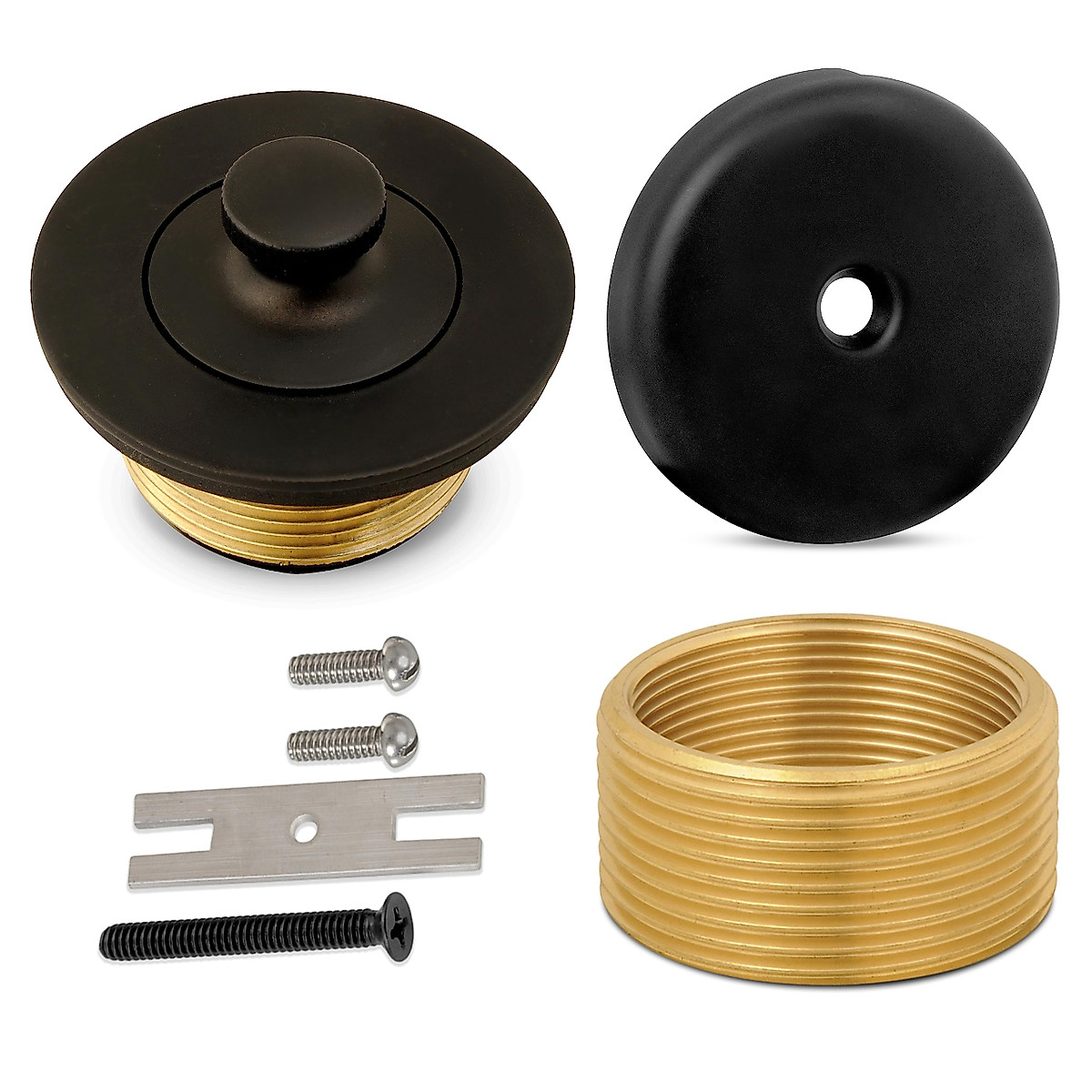 Lift and Turn Conversion Kit for Bathtub Drain Assembly, All-Brass Tub Drain | Includes Trim Waste, Single-Hole Overflow Face Plate and Removal Tool (Lift & Turn - Matte Black)