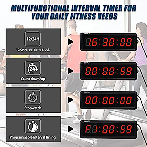 SMAHEAT Fitness Timer with Stopwatch Button, Suitable for School/exam/Home Exercise/Gym/Gym SMAHEAT Electronic Fitness Timer (1.5 inch six-Digit All-red)