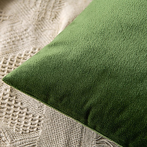 MIULEE Velvet Soft Solid Decorative Square Throw Pillow Covers Set Cushion Case for Spring Sofa Bedroom Couch 12 x 20 Inch Moss Green