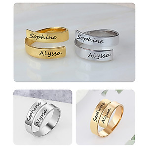 PEIMKO Spiral Name Ring Personalized Adjustable/Open Twist Ring BFF Engraved 2 Names in Sterling Silver/Gold Plated Size 4-15, 1 Piece (925 Sterling Silver)
