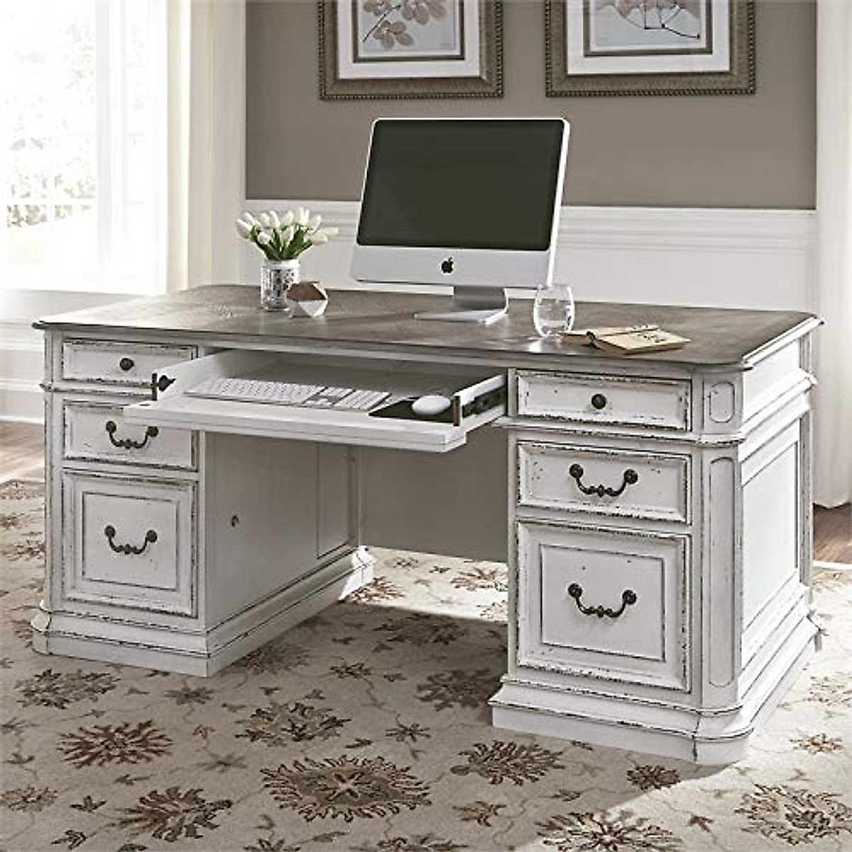Liberty Furniture Magnolia Manor White Complete 5 Piece Desk