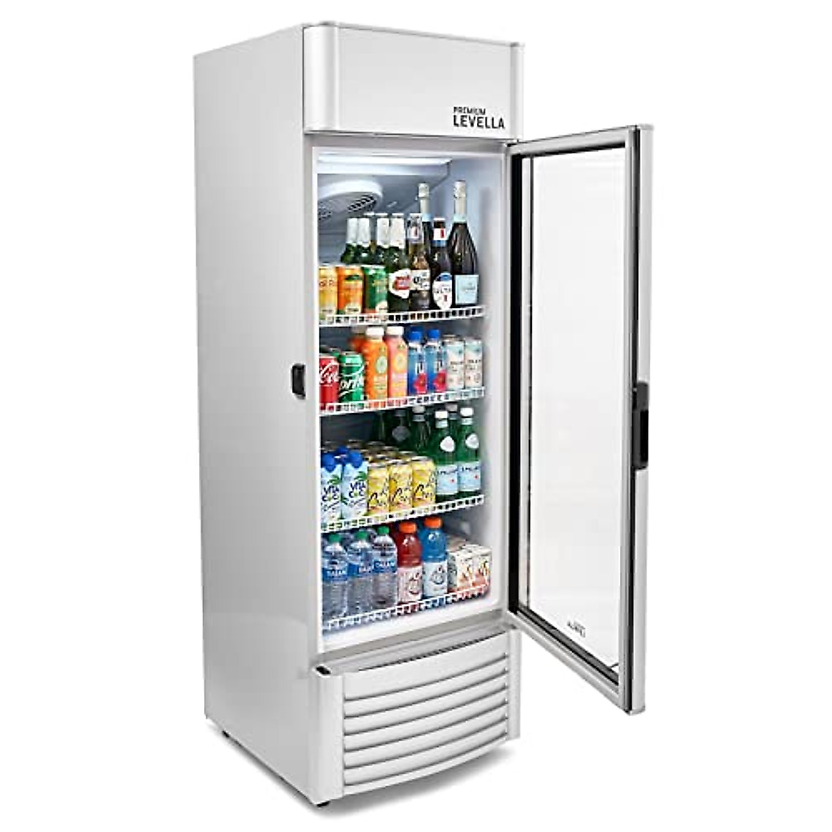 PremiumLevella PRF90DX Single Glass Door Merchandiser Refrigerator -Beverage Display Cooler-9.0 cu ft-Silver