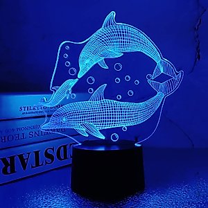 FULLOSUN Dolphin Gifts, 3D Illusion Lamp, Dolphin Night Light for Bedroom Decoration Fashion Style Gifts for Birthday Xmas with Remote Control 16 Color Change + Dim Function + 4 Flash Mode