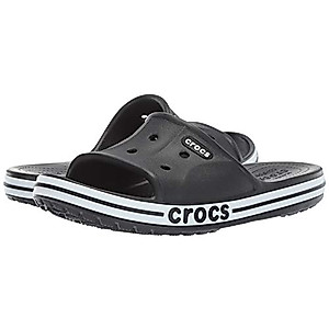 Crocs Men's and Women's Bayaband Slide | Casual Beach Sandal | Shower Shoe, Black/White, 9 US Women / 7 US Men