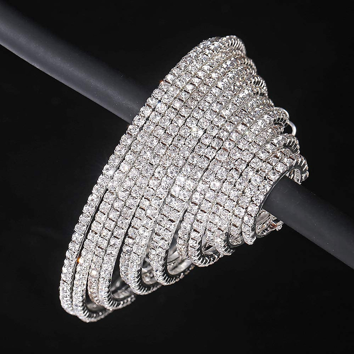 7 Pairs Gold Silver Big Sparkly Crystal Hoop Earrings Set 3-10cm Large Round Party Earrings Set Jewelry for Gift Bridal Wedding Date (silver)