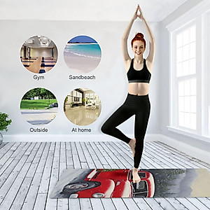 GOODOLD Red Truck Farm Christmas Yoga Mat, 71 x 26 Inch Non-slip Yoga Mats Folding Travel Exercise Mat Indoor Outdoor Gym Pilates with Storage Bag for Women Men