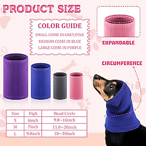 Saintrygo 4 Pcs 3 Size Snoods for Dogs Pet Dog Ear Wrap Cover Dog Sound Proof Ear Muffs for Dogs Barking and Bathing Warm Winter Dog Ear Scarf for Calming Pet(Gray, Pink, Blue, Purple)