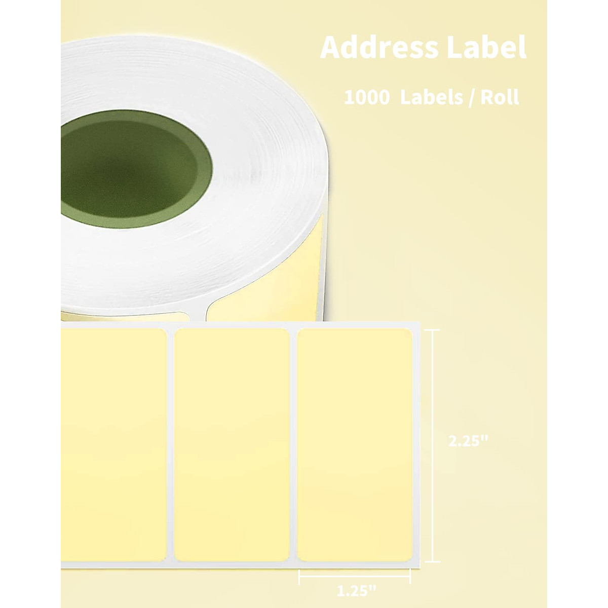 Phomemo 2.25”x1.25” Yellow Direct Thermal Labels, Self-Adhesive Thermal Stickers Labels, Thermal Printer Labels for Address, Logo, Shipping, Barcodes, QR Code (1000 Labels/Rolls,1 Rolls）