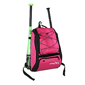 Athletico Baseball Bat Bag - Backpack, T-Ball & Softball Equipment & Gear for Youth and Adults | Holds Helmet, Glove | Shoe Compartment & Fence Hook (Magenta)