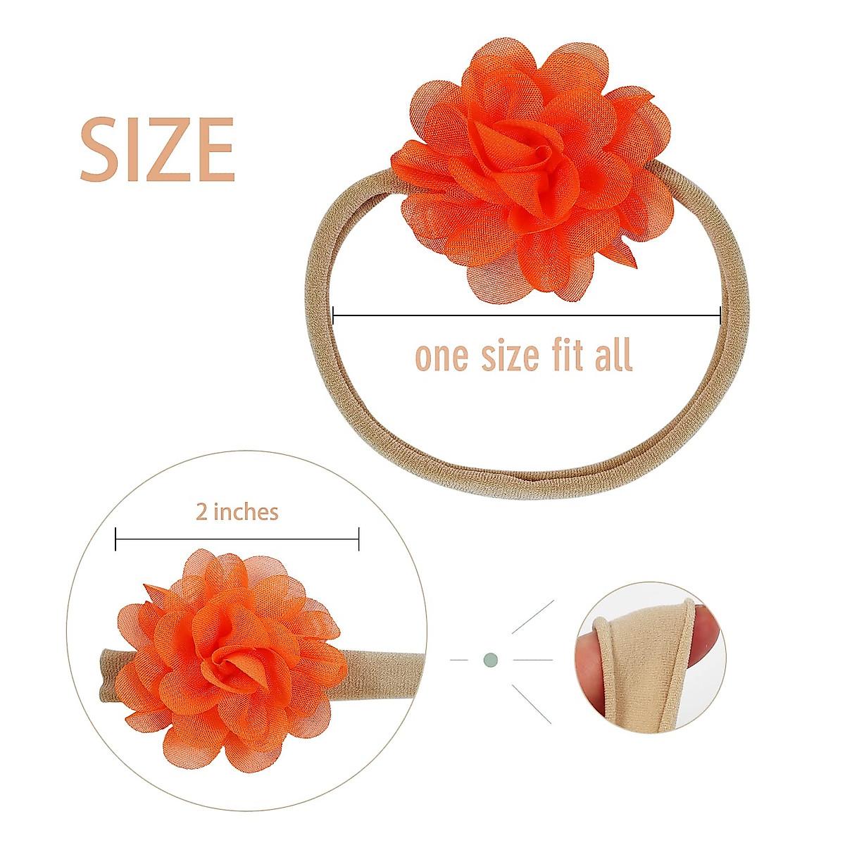 ALinmo 40 Pack 2" Chiffon Flower Headbands Elastics Nylon Headbands Hair Accessories for Baby Girls Newborn Infant Toddlers Kids