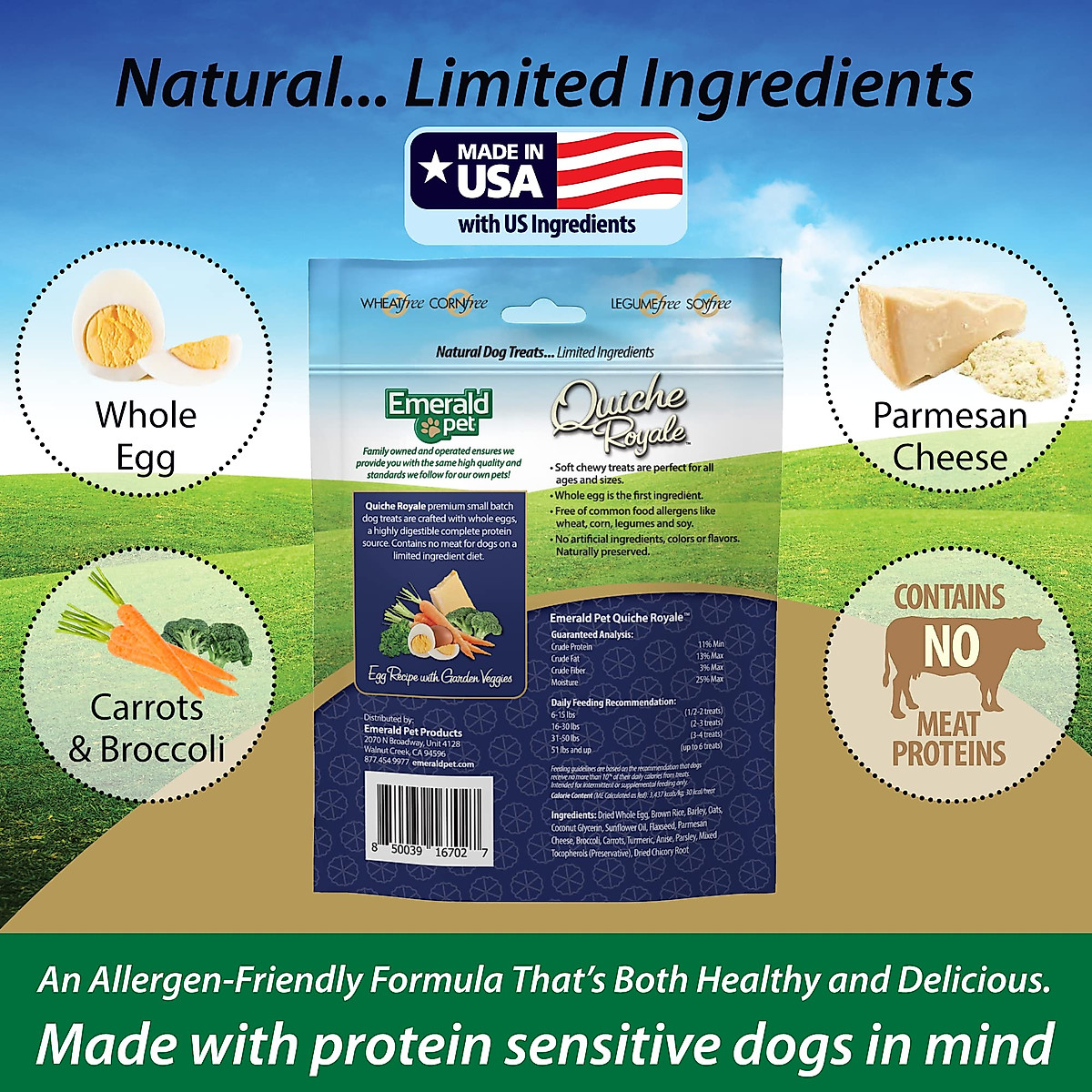 Emerald Pet Quiche Royale Premium Training Dog Treats — Healthy and Tasty Natural Dog Chews Made with Real Eggs — Limited Ingredient Dog Treats Made in The USA — Garden Veggie Treats, 6 oz