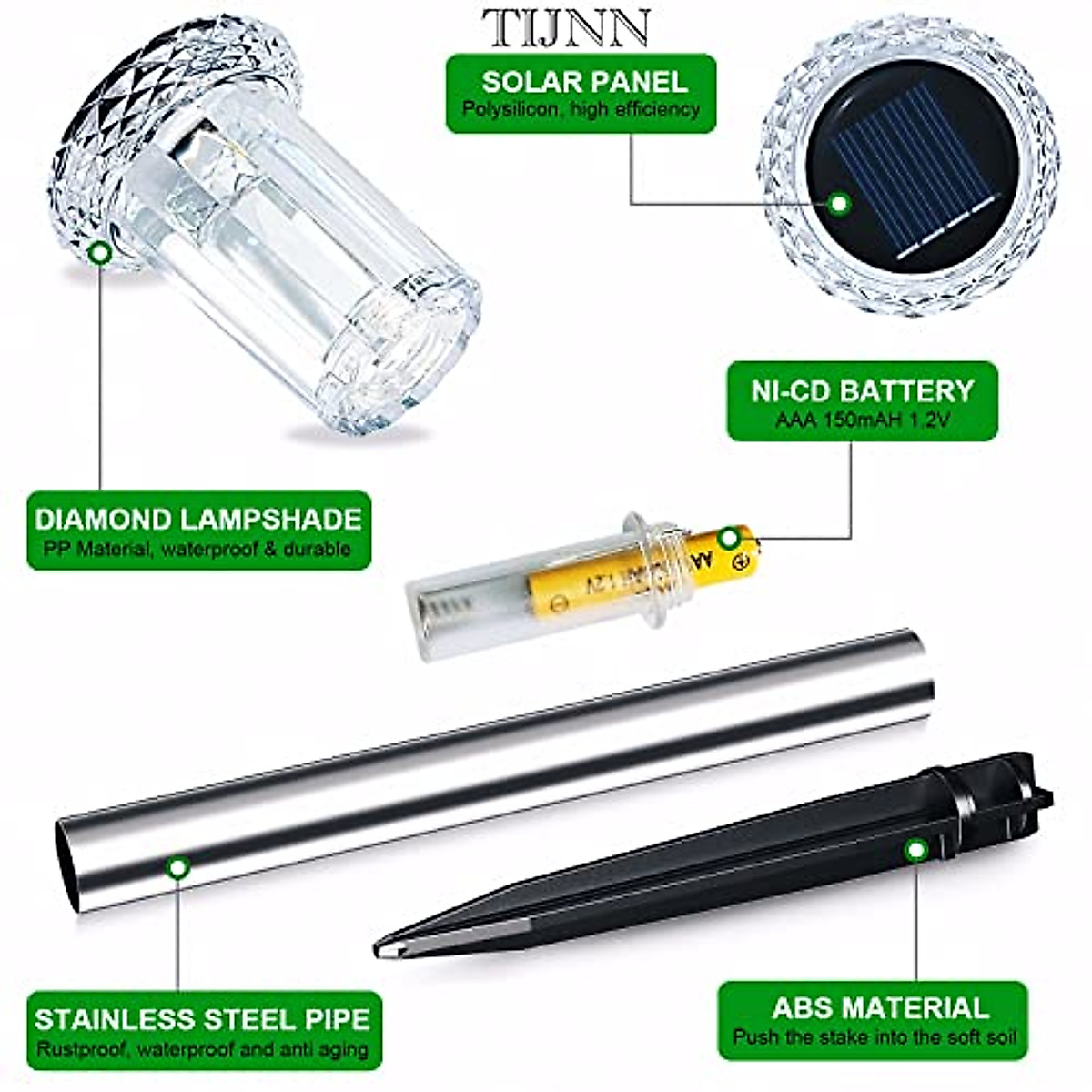 TIJNN Garden lights-12packs, Solar Outdoor Lighting Waterproof Lights for Garden, Patio, Lawn, Path.