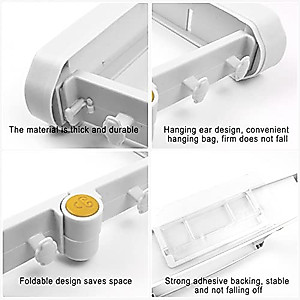 Klyuqoz Portable Trash Bag Holder, Garbage Bag Holder with Disposable Garbage Bag Pack of 100, Camping Trash Bag Holder Self-Adhesive Hanging Foldable for Kitchen Cabinet Bathroom RV, White