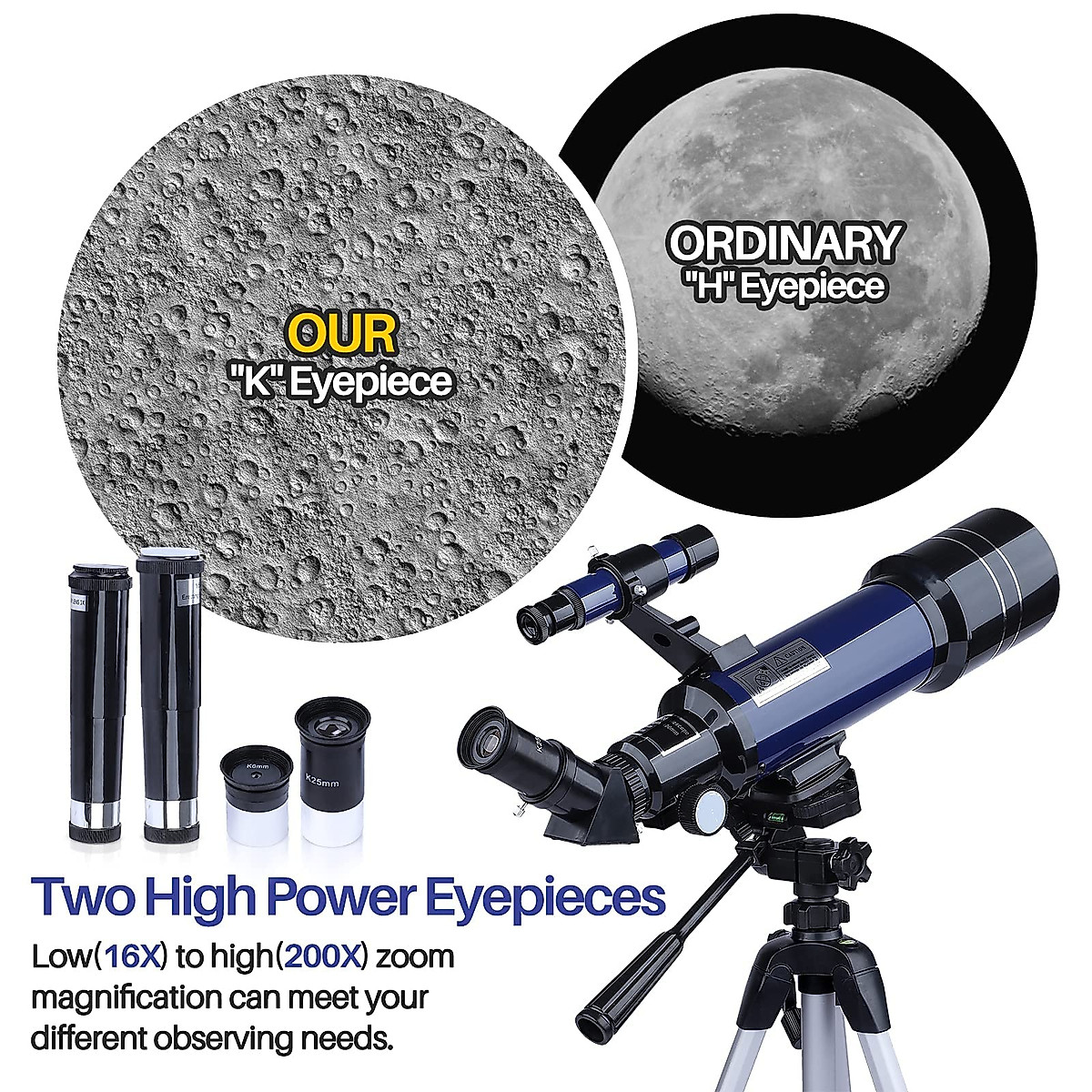 Telescopes for Astronomy Adults, 70mm Aperture 400mm Focal Length Refractor Telescope for Beginners Kids, Portable Telescope with Backpack Tripod Phone Adapter