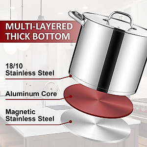 Herogo 12-Quart 18/10 Stainless Steel Stock Pot with Lid, Large Heavy Duty Soup Pot Compatible with Electric, Gas, Induction and Gas Cooktops, Dishwasher Safe