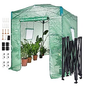 VEVOR Pop Up Greenhouse, 8 x 6 x 7.5 ft Pop-up Green House, Set Up in Minutes, High Strength PE Cover with Doors & Windows and Powder-Coated Steel Frame, Suitable for Planting and Storage, Green