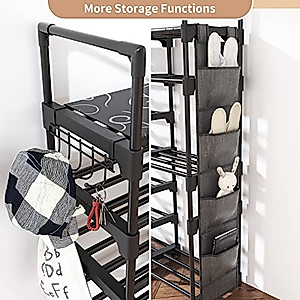 ROJASOP 7-Tier Shoe Rack for Entryway Closet, 25-28 Pairs Tall Garage Shoe Rack for Closet with Side Hooks Large Shoe Rack Storage Organizer Metal Stackable Boot Shoe Rack for Garage, Bedroom