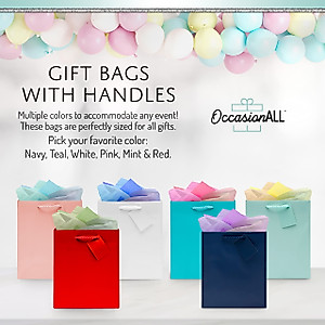 Blue Gift Bags - 12 Pack Medium Navy Paper Gift Bags with Rope Handles, Designer Solid Color Paper Gift Wrap Bags for Birthdays, Parties, Events, Bulk Favor Bags, Weddings or Any Occasion - 7.5x9x3.5