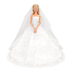 BARWA Wedding Dress with Veil White Princess Evening Party Clothes Wears Dress Outfit Set for 11.5 Inch Doll