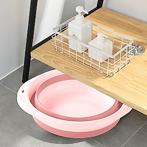 Iimin 5L Multifunctional Foldable Washbasin Collapsible Portable Wash Basin Dishpan Outdoor Travel Portable Washbasin for RV, Camping, Marine, BBQ（2Pack，Pink）