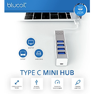 Blucoil USB-C Mini Hub with 1 x Micro-USB and 4 x USB 3.0 Expansion Ports - Compatible with Apple MacBook/MacBook Pro/iMac/iMac Pro, Google Pixel Chromebook, Samsung, Windows, Linux PC, and More