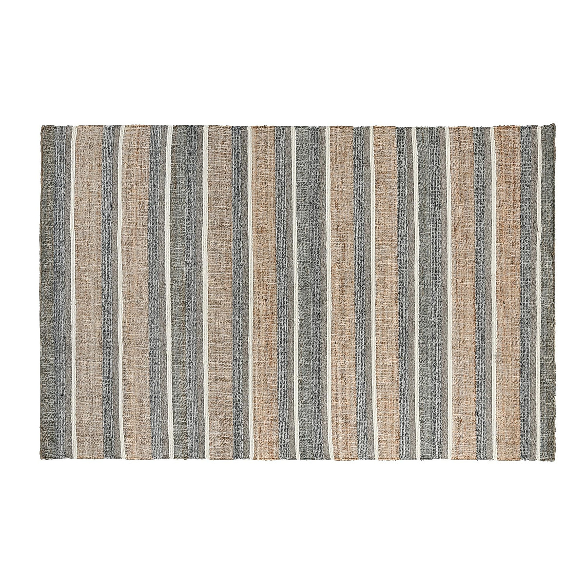 Benjara Luna 8 x 10 Area Rug, Handwoven Wool Stripes, Natural Jute Cotton, Brown and Gray