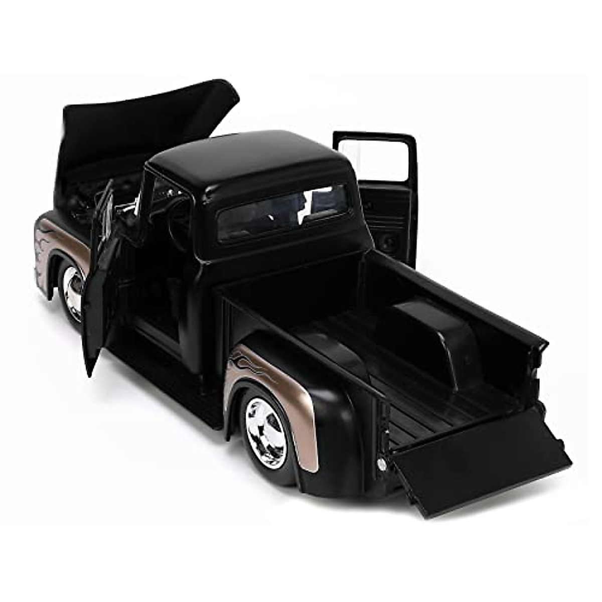 Jada Toys Just Trucks 1:24 1956 Ford F-100 Die-cast Car Black/Brown with Tire Rack, Toys for Kids and Adults