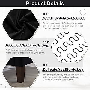 Deolme Black Sectional Sofa Set 3 Piece, Modern Comfy Velvet Upholstered 3-Seater Couch, Loveseat and Chair for Living Room Furniture Sets juegos de muebles de sala Small Spaces Office