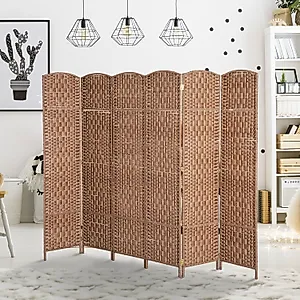 HOMCOM Room Divider, 6 Panel Folding Privacy Screen, 6FT Tall Portable Wicker Weave Partition Wall Divider for Bedroom, Home Office, Natural