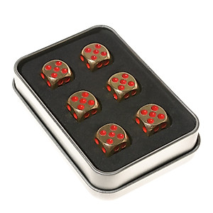 CKLT 6 Sided Metal Brass Dice with Blue Pips, Tables Board Game Dice, 6pcs Solid Gift Brass Dice, Tabletop Games Set for Poker Party Playing Games