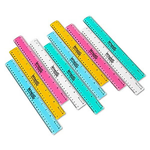 hand2mind 12 inch Multicolored, Transparent, Semiflexible Safe-T Plastic Rulers (Pack of 10)